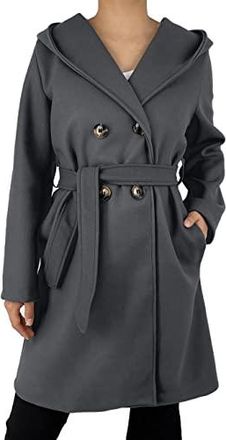 JOPHY & CO. Manteau &agrave; boutonnage crois&eacute; avec poches et boutons, pour femmes cod.6595 (FR/ES, Alpha/lettres, XL, Taille normale, Taille normale, Gris Fonc&eacute;/1)