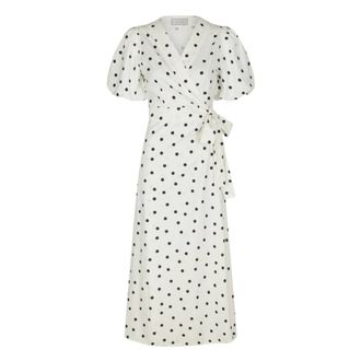 Neo Noir Clarine Leinenkleid mit Punkten - - Dresses - Damen - Wei&szlig; - L