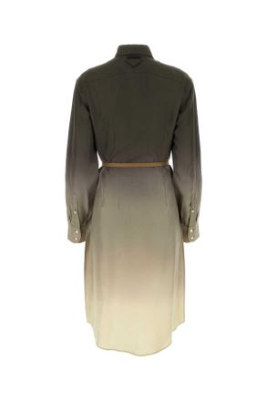 Prada Womens Ombr&eacute; Twill Shirt Dress Green Trochus Niloticus