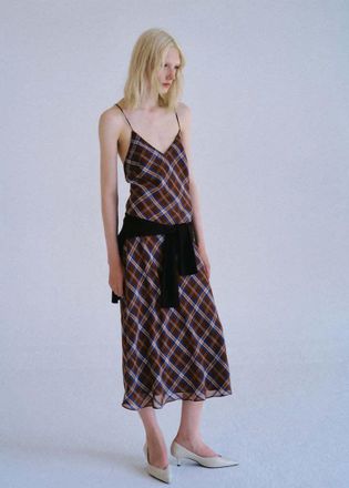 Mango Robe &agrave; carreaux dos crois&eacute; marron - Femme - XXS - MANGO