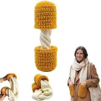 Generic &Eacute;charpe &agrave; b&acirc;ton au crochet, &eacute;charpe dhiver amusante en tricot avec poches pour les mains, douce et confortable