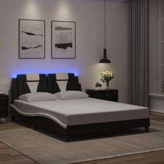 vidaXL Cadre de lit avec lumi&egrave;res led noir blanc 120x200 cm similicuir