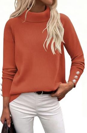 Zeagoo Pull Femme Col Roul&eacute; Tricot Hauts Hiver Chaud Col Montant Sweater Manches Longues El&eacute;gant Tendance Basique Orange XXL