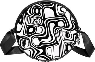 Generic Petit sac &agrave; bandouli&egrave;re circulaire pour femme, motif rayures ondul&eacute;es, sac &agrave; dos avec fermeture &eacute;clair, bretelles r&eacute;glables, sac &agrave; main rond d&eacute;contrac