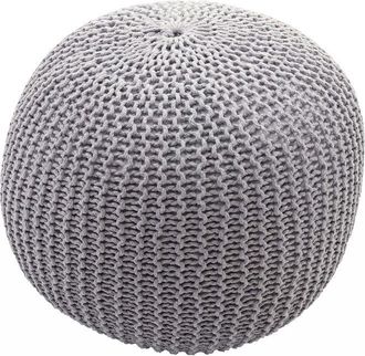 Hhg Pouf 080, Strickhocker Sitzhocker Strickpouf, Strickoptik 40x50cm grau