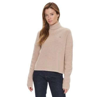 Tommy Hilfiger Femme, Pulls, Brun, Taille: 38 FR Pull à col roulé en coton côtelé