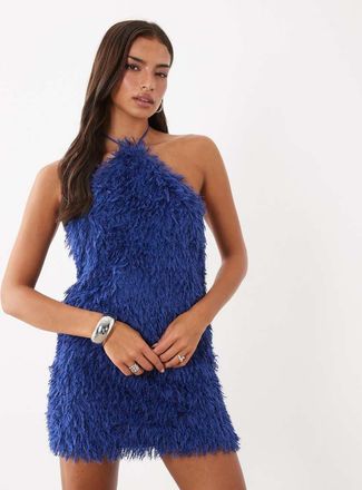 Asos robe courte dos nu &agrave; col halter &agrave; franges textur&eacute;es bleu vif-Multi