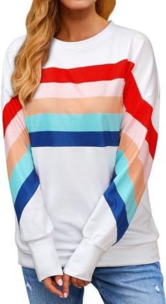 Dresswel Sweat-shirt à manches longues pour femme - Motif arc-en-ciel, Blanc., S