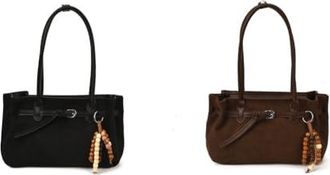 Generic Sac fourre-tout en daim synth&eacute;tique pour femme - Vintage - Grande capacit&eacute; - Pour le quotidien et le travail, noir et caf&eacute;, Mittelgro&szlig;e