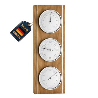 TFA Dostmann Analoge Wetterstation, aus Eiche, Barometer, Hygrometer, Thermometer, zur Raumtemperaturkontrolle, Braun, L 130 x B 40 x H 360 mm