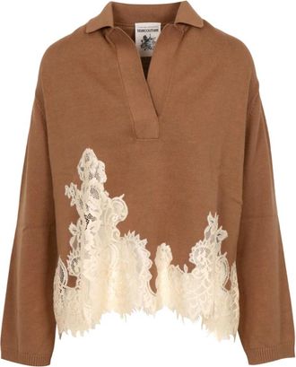 Semicouture Femme, Pulls, Beige, Taille: 38 FR Haut en Tricot Polo &agrave; Col en V