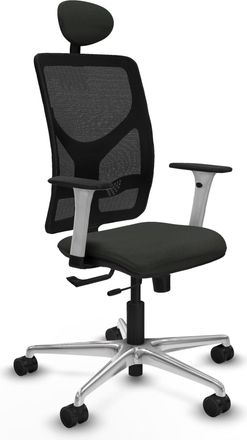 Piqueras y Crespo Schwarzer B&uuml;rostuhl mit wei&szlig;en und schwarzen Armlehnen, h&ouml;henverstellbare Lendenwirbelst&uuml;tze und festes Kopfteil, ausgestattet mit Syncro/Traslack. Sc