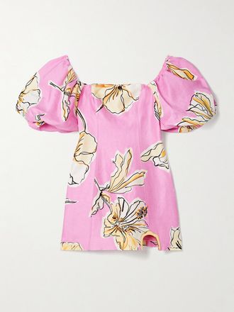 Aje Flourish Minikleid Aus Einer Leinenmischung Mit Blumenprint Und Verzierung - Pink