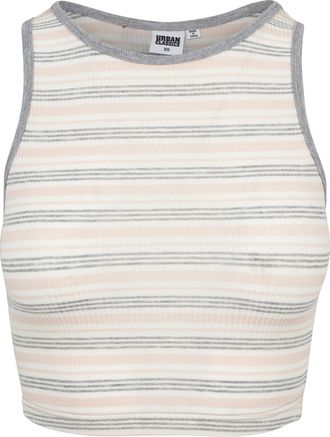 Urban Classics Damen Ladies Rib Stripe Cropped Top Top,, per pack Mehrfarbig (pink/white/grey 01313), X-Small (Herstellergr&ouml;&szlig;e: XS)