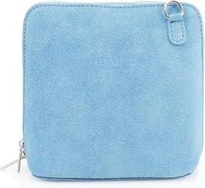 Generic Vera Pelle Sac à bandoulière en daim véritable pour femme, bleu