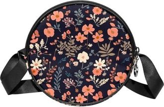 Generic Petit sac &agrave; bandouli&egrave;re rond pour femme, motif floral peint avec fermeture &eacute;clair, bretelles r&eacute;glables, sac &agrave; main rond d&eacute;contract&eacute; pour femmes et fil