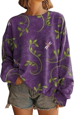 Generic Pull pour femme - Imprim&eacute; graphique britannique - Haut surdimensionn&eacute; - Col rond - Manches longues - Automne - Hiver - D&eacute;contract&eacute; - Confortable - Ten