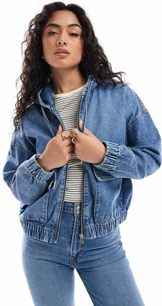 Only Jeansjacke in Mittelblau mit Kapuze