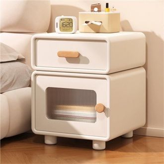 Generic Moderner Nachttisch Aus Massivholz Mit Lederoberfläche, Kleiner Nachttisch Mit Schublade Und Doppelschichtiger Aufbewahrung for Den Einsatz In Mehrere