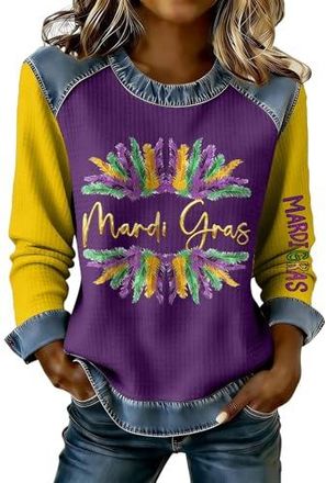 Generic Sweat-shirt &agrave; col rond imprim&eacute; pour femme, d&eacute;contract&eacute;, manches longues, coupe d&eacute;contract&eacute;e, sweatshirts &agrave; col rond, hauts, violet, 3XL