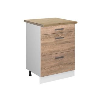 Vicco Meuble Cuisine R-Line, Sonoma/Blanc, 60 cm avec tiroirs, PT Ch&ecirc;ne