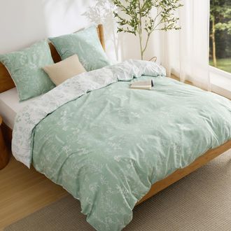 Bedsure Bettw&auml;sche 240x220 3teilig Bettbezug - Bettw&auml;sche-Sets 240 x 220 cm mit 2 Kissenbez&uuml;ge 65x65 cm, &Ouml;KO-TEX Wendebettw&auml;sche Bedding Salbeigr&uuml;n Blumen f&uuml;r