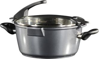 STONELINE Future Marmite de Cuisine 24 cm, Marmite &agrave; R&ocirc;tir, Avec Couvercle en Verre Passoire et 2 Becs Verseurs, adapt&eacute; &agrave; lInduction, Rev&ecirc;tement Antiadh&eacute;sif ave