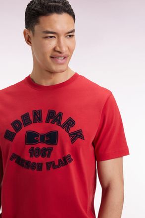 Eden Park T-shirt &Agrave; Manches Courtes En Coton Rouge Impression Effet Velours
