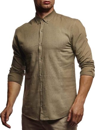 LEIF NELSON Leinenhemd Herren Kurzarm | Slim Fit Kurzarm Hemd Herren Stehkragen & Trachtenhemd Herren | Freizeithemden f&uuml;r Herren |Hemd Herren f&uuml;r Freizeit | Hemd