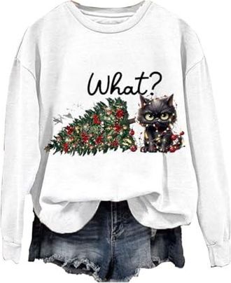 Generic Pull de No&euml;l pour femmes, coupe r&eacute;guli&egrave;re, blouse, pull &agrave; capuche, nouveaut&eacute;, dr&ocirc;le, chat, dis ce que tu veux, sweat &agrave; manches longues avec col rond, 