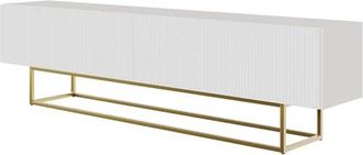Selsey TV Schrank Board Sideboard Fernsehtisch Fernsehschrank 175 cm Goldene Beine Gefr&auml;ste Front Wei&szlig; Veldio