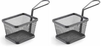 Lacor 61151 - Schwarzer Snack-Servierkorb, quadratischer Korb, Kartoffel-Pommes-Korb, Edelstahlkorb, Nicht zum Braten geeignet, 10x8x7 cm, Mattschwarzes Fin