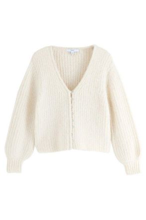 Next Strickjacke Relaxed Fit Strickjacke mit Kristallknopf (1-tlg)