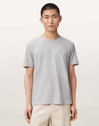 AllSaints Flax - Kurz&auml;rmliges T-Shirt in Kieselgrau mit Rundhalsausschnitt