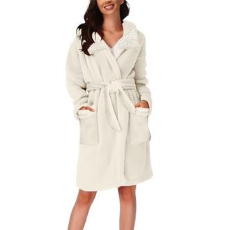 Generic Pyjama pour femme, automne/hiver, peignoir thermique en peluche pour la maison, peignoir de bain long pour femme, beige, XL
