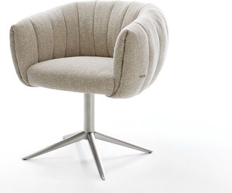 DELIFE Drehstuhl Jada-Flex Webstoff Soft Beige Fu&szlig;kreuz Edelstahl 360&deg; drehbar Wippfunktion Taschenfederkern, Esszimmerst&uuml;hle