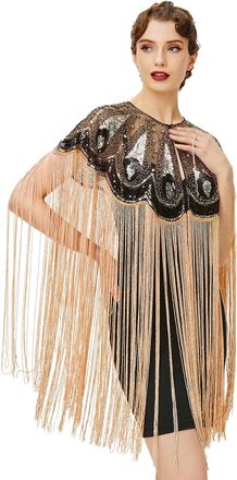Babeyond 1920er Jahre Schal Wraps Langer Fransen Abendumhang Pailletten Party Schal, Stil 2 - Schwarzgold, Einheitsgr&ouml;&szlig;e