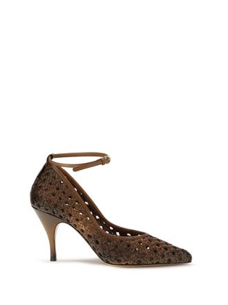 Miu Miu Womens Pumps Woven Leather Cognac High Heel Shoes