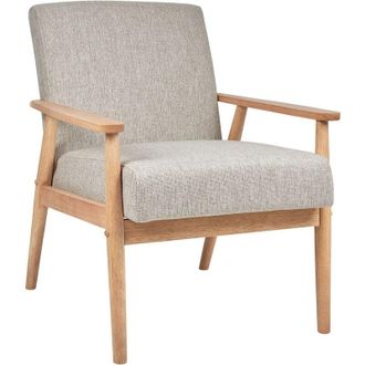 Beliani Sessel Grau u. Hellbraun aus Stoff mit Holz Armlehnen Retro Stil Gepolstert Polstersessel f&uuml;r Wohnzimmer Schlafzimmer Flur