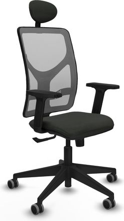 Piqueras y Crespo Schwarzer Schreibtischstuhl mit 2D-Armlehnen, h&ouml;henverstellbarer Lendenwirbelst&uuml;tze und festem Kopfteil, ausgestattet mit 3 Positionen und Schneidscha