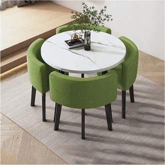 Generic Esstisch mit 4 St&uuml;hlen, modernes rundes Tisch-St&uuml;hle-Set, Balkon-Wohnzimmer-Esstisch, wasserdicht und Anti-Macchia, for kleine R&auml;ume(19)