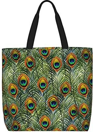 Generic Sac De Courses Plumes De Paon Sac De Shopping Avec Poign&eacute;es Lavables Sacs &Agrave; Main, Pour Filles, Burea, Voyage, &Eacute;cole