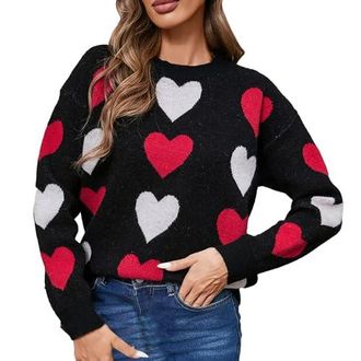 Generic Pull tricot&eacute; &agrave; manches longues pour la Saint-Valentin - Grande taille - Coupe ample - Doux et confortable - Imprim&eacute; coeur - Pour femme - Chaud - Impri