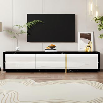 Generic Moderner TV Schrank mit Variabler L&auml;nge drehbarer Funktion eleganter Marmoroptik schwarzem Hochglanzfinish und goldenen Akzenten f&uuml;r Wohnzimmer TV Boa
