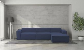Talamo Italia Sofa mit Halbinsel Raffaella, modulares 4-Sitzer-Sofa mit rechter Halbinsel, Stoffsofa, 100 % Made in Italy, 340 x 170 x 70 cm, Blau