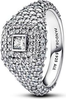Pandora Timeless 193556C01-56 Bague cocktail carrée en argent sterling avec oxyde de zirconium Taille 56, Argent sterling, Zircone cubique