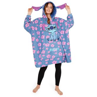 Disney Stitch Übergroße Hoodie Decke Damen - Fleece Oversized Kapuzenpullover mit Ärmeln für Teenager - Einheitsgröße (Blau/Rosa Stitch)