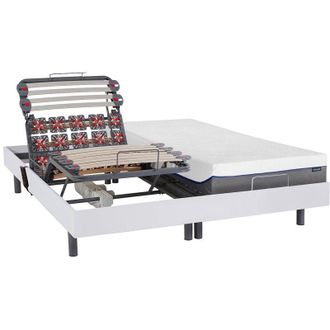 Vente-Unique Vente-unique - Lit &eacute;lectrique de relaxation lattes et plots + matelas m&eacute;moire de forme - 2 x 80 x 200 cm - Blanc - dionysos de dreamea