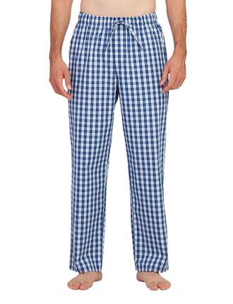 Lapasa Herren Schlafanzughose karierte Pyjamahose, Long Relaxhose Loungehose Freizeithose M38 Warm, Baumwolle: Blau + Wei&szlig; kariert, XX-Large