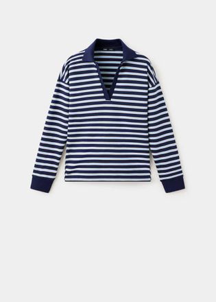 Mango Pull-over rayures col polo bleu ciel - Femme - XS - MANGO